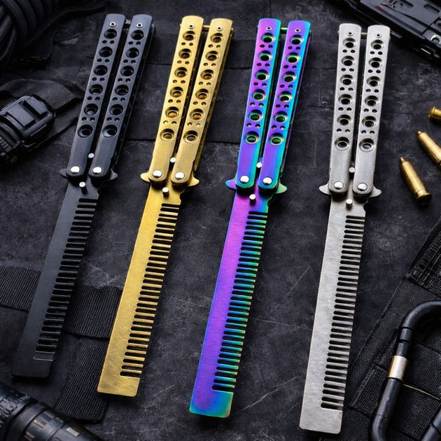 Comb Brush Butterfly Balisong Trainer Blade Knife | BLADE ADDICT