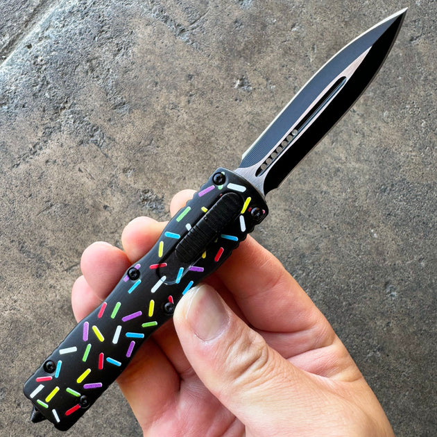 7.5" Sprinkles Black Automatic Dual Action OTF Knife | BLADE ADDICT