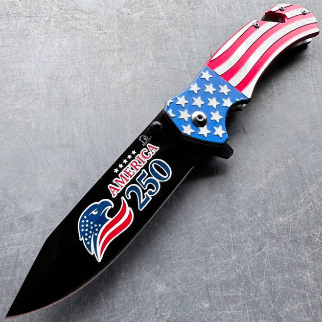 USA American Flag Patriotic "250 Years" Pocket Knife | BLADE ADDICT