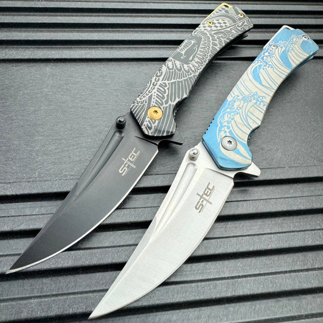 STEC Military Tactical Spring Assisted Folding Pocket Knife Trailing P ...