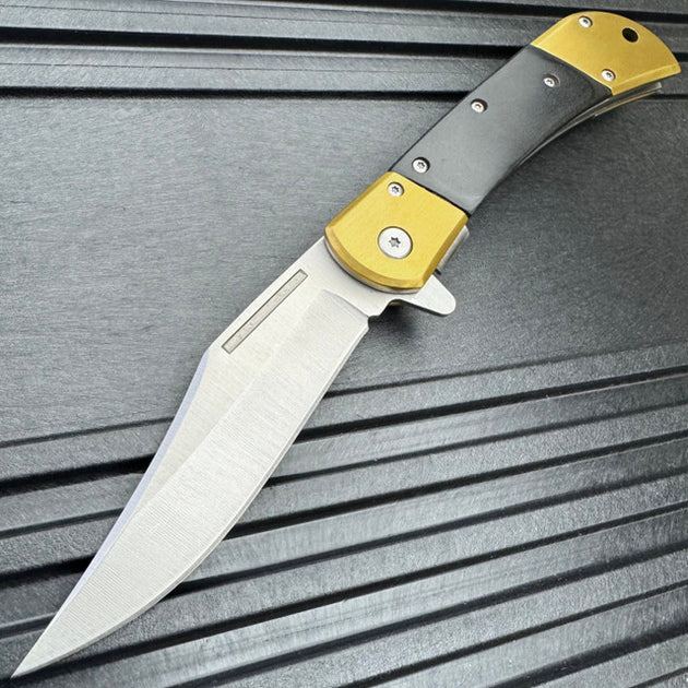 8" Classic Gentleman's Spring Assisted Folding Open Pocket Knife - Gol ...