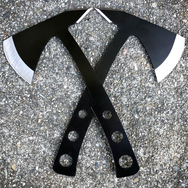 2 PC Black Tactical Axe TWIN Double Blade Head Tomahawk Hatchet Throwi ...