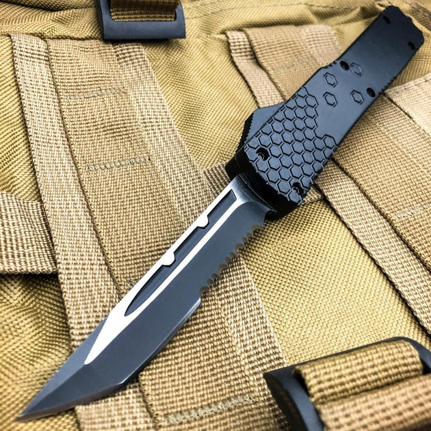 8" Black Tanto Blade Commando OTF | BLADE ADDICT