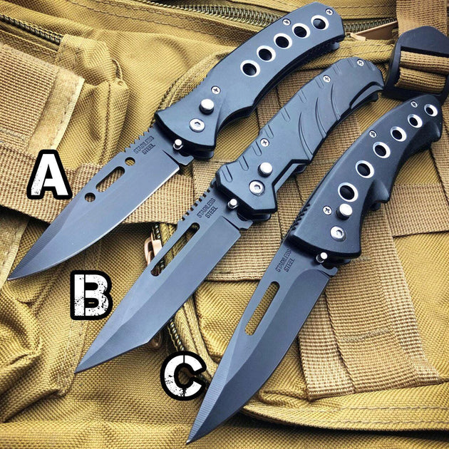 Black Ballistic Switch Blade Pocket Knife | BLADE ADDICT