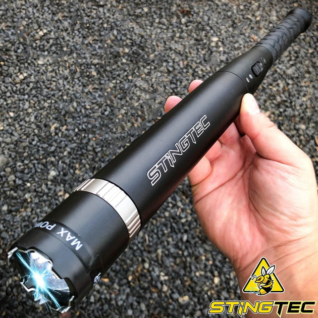 STINGTEC High Power Tactical POLICE Stun Gun LONG LED Flashlight Shock ...