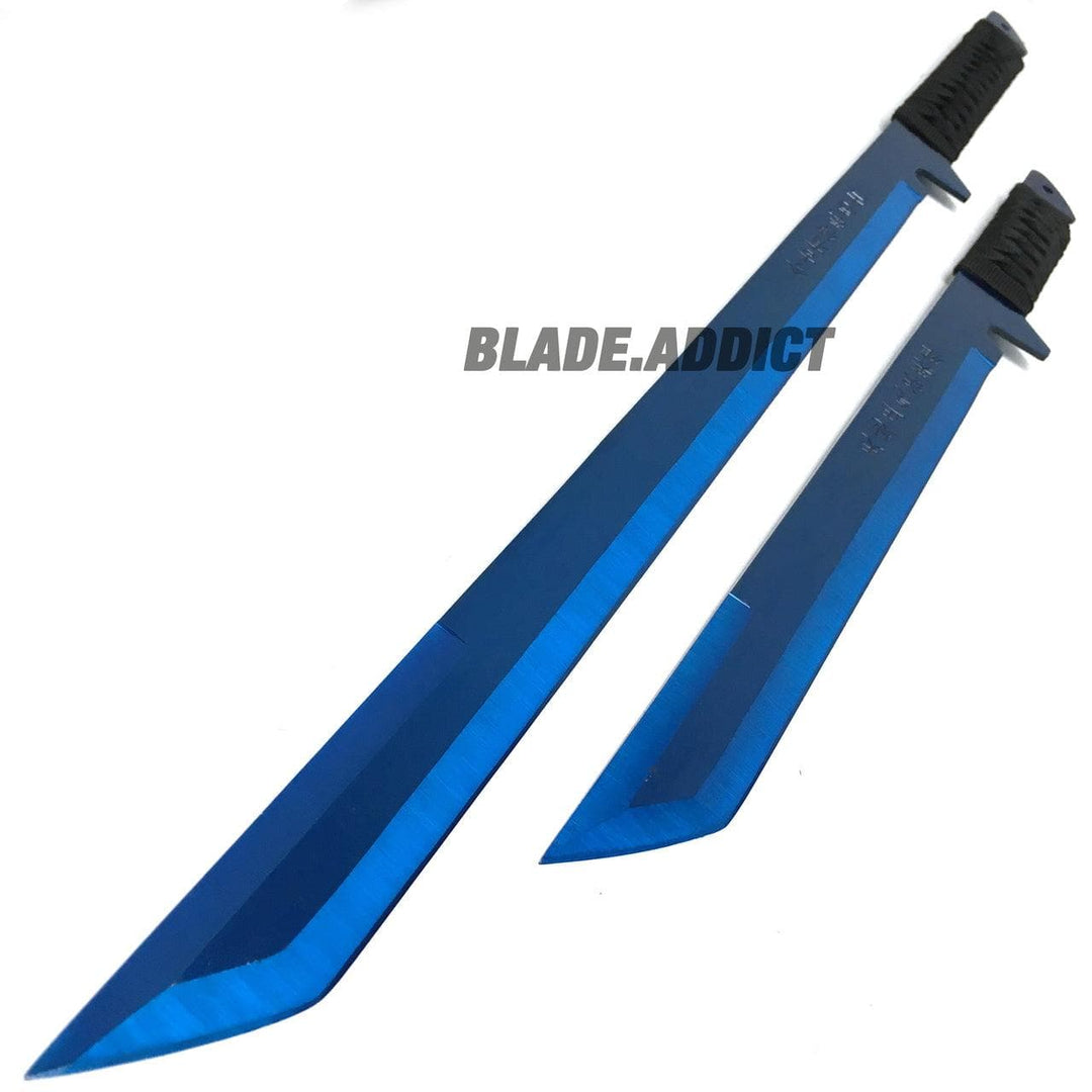 27" & 18" NINJA BLUE SWORD SET Samurai Machete COMBAT FANTASY KNIFE ...