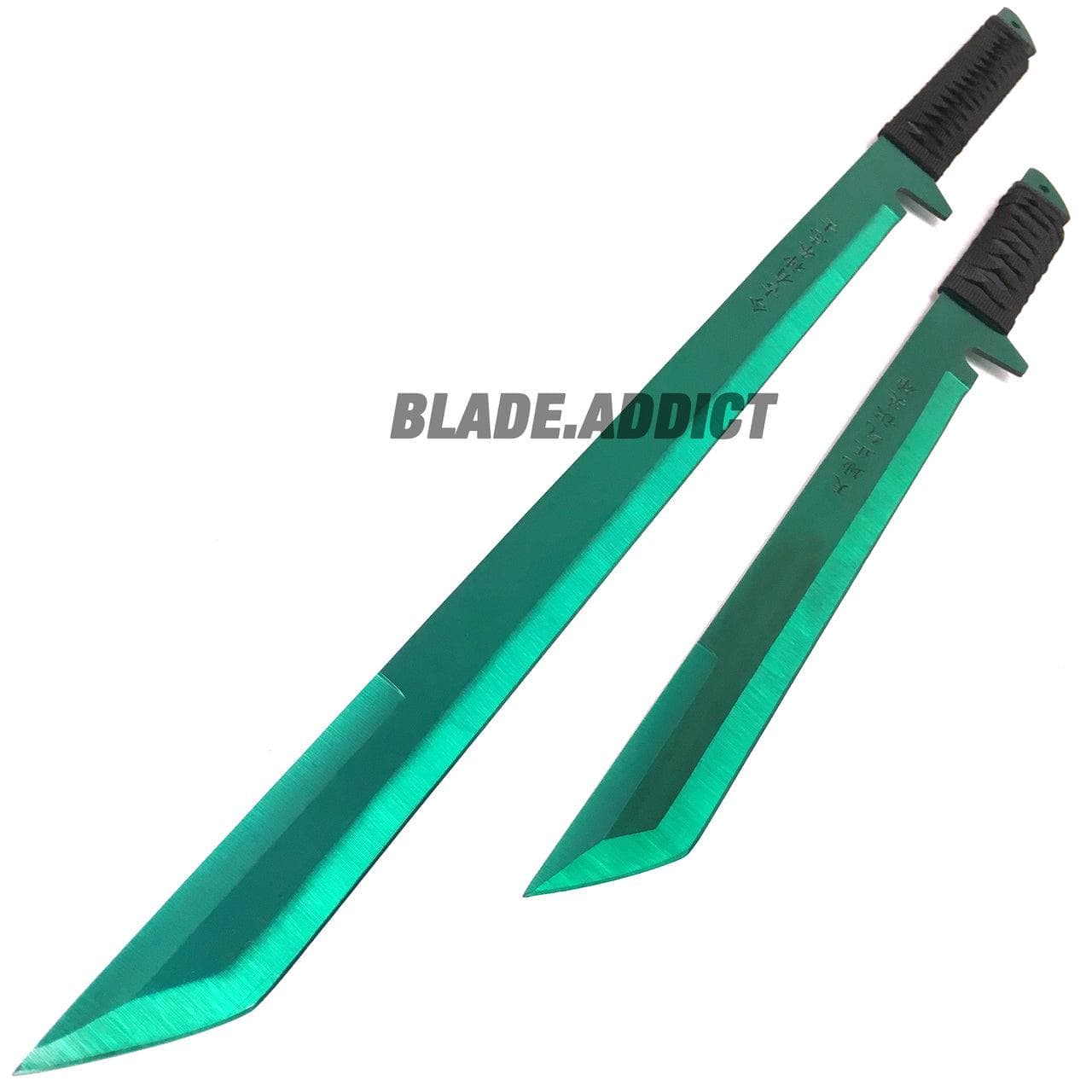 27" & 18" NINJA GREEN SWORD SET Samurai Machete COMBAT FANTASY KNIFE ...