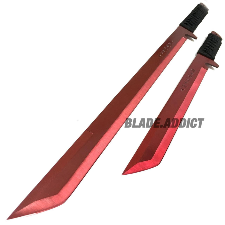 27" & 18" NINJA RED SWORDS SET Samurai Machete COMBAT FANTASY KNIFE ...